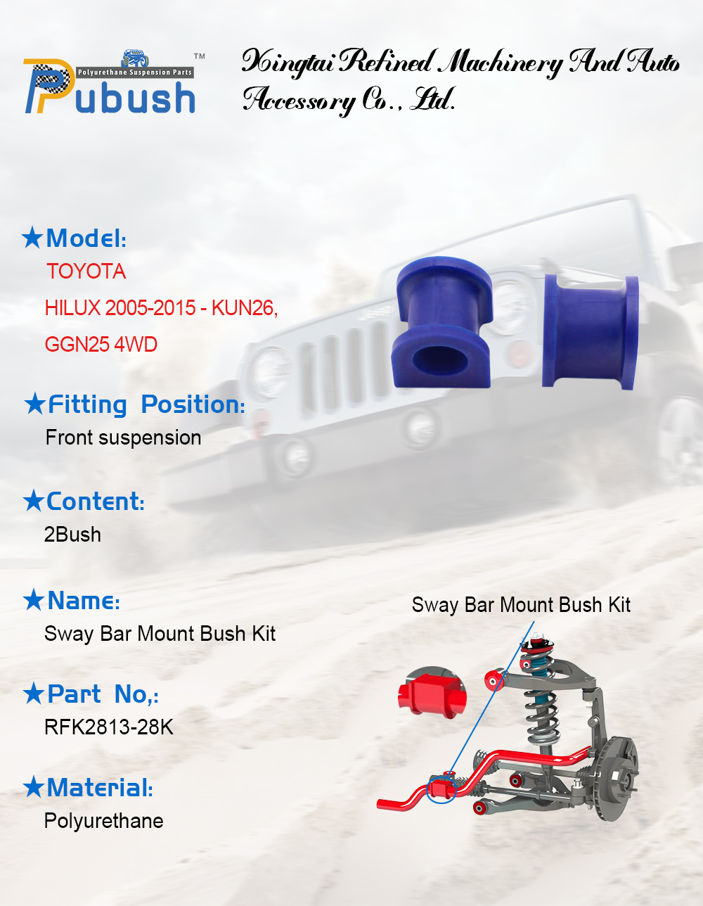 Sway Bar Mount Urethane Bush Kit for TOYOTA HILUX - Buy Sway Bar Mount ...
