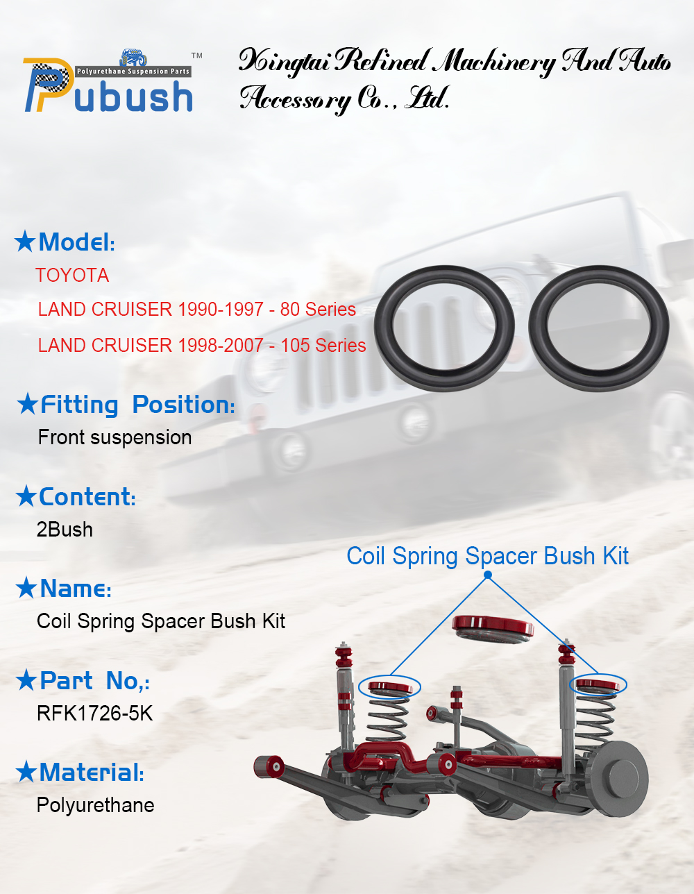Coil Spring Spacer Urethane Bush Kit for TOYOTA LAND CRUISER - Buy Coil ...