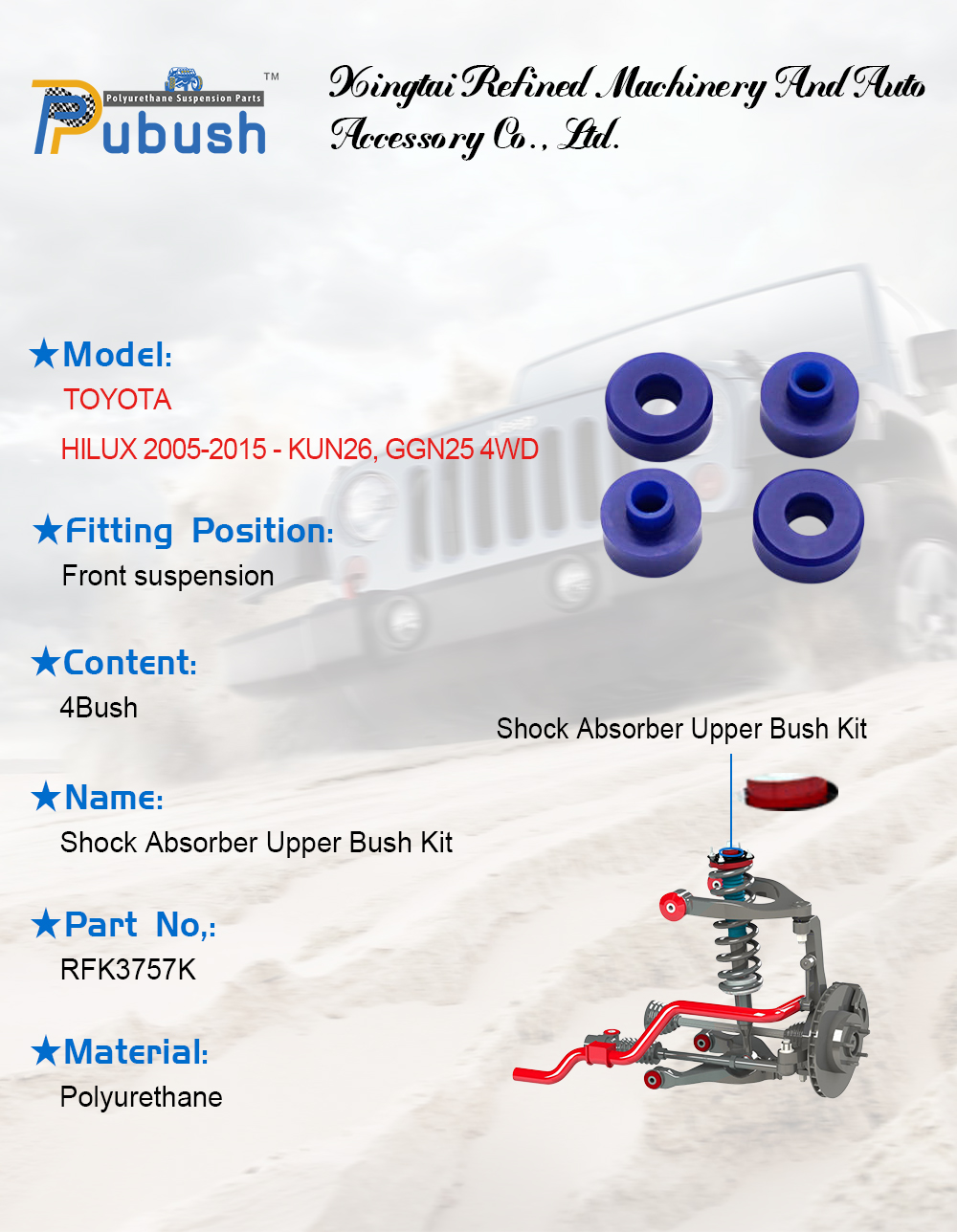Shock Absorber Upper Urethane Bush Kit for TOYOTA HILUX - Buy Shock ...