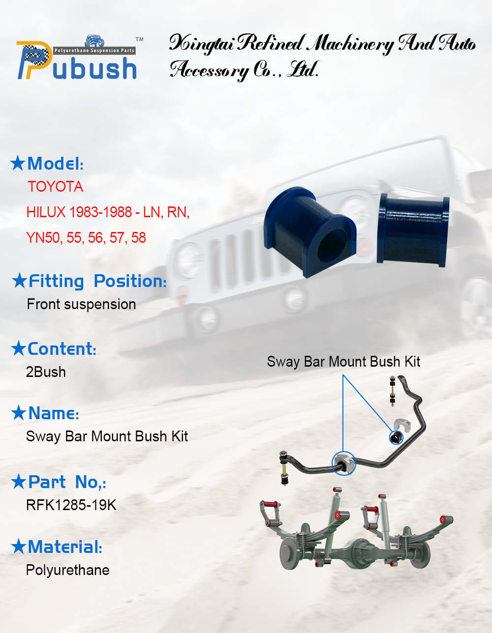 Sway Bar Mount Urethane Bush Kit for TOYOTA HILUX - Buy Sway Bar Mount ...