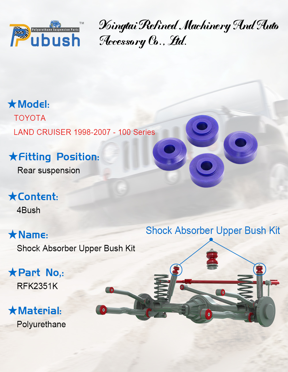 Shock Absorber Upper Polyurethane Bush Kit for TOYOTA LAND CRUISER ...