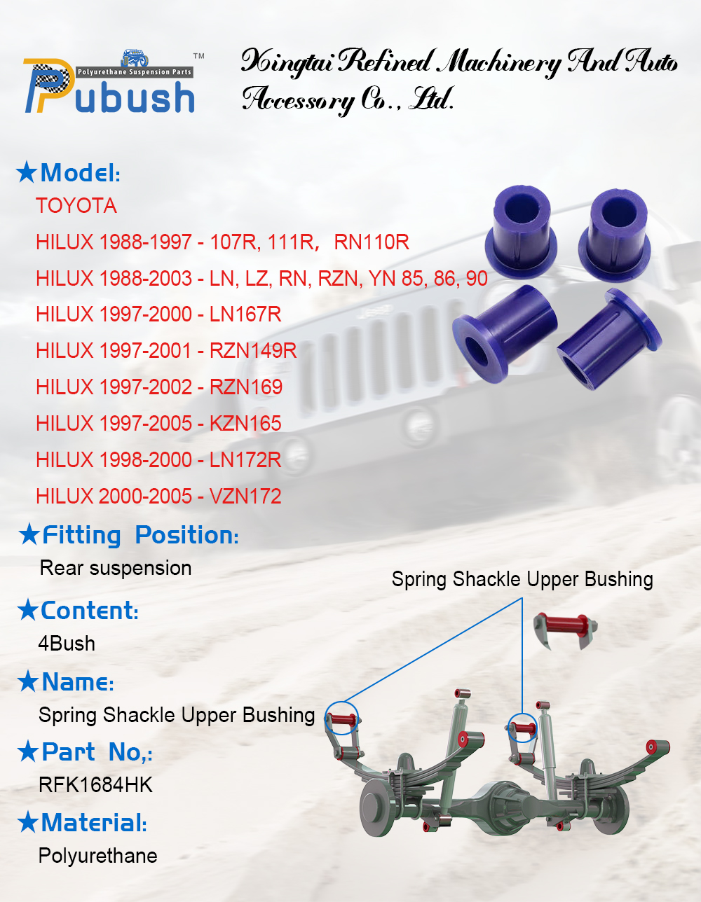 Spring Shackle Upper Urethane Bushing for TOYOTA HILUX - Buy Spring ...