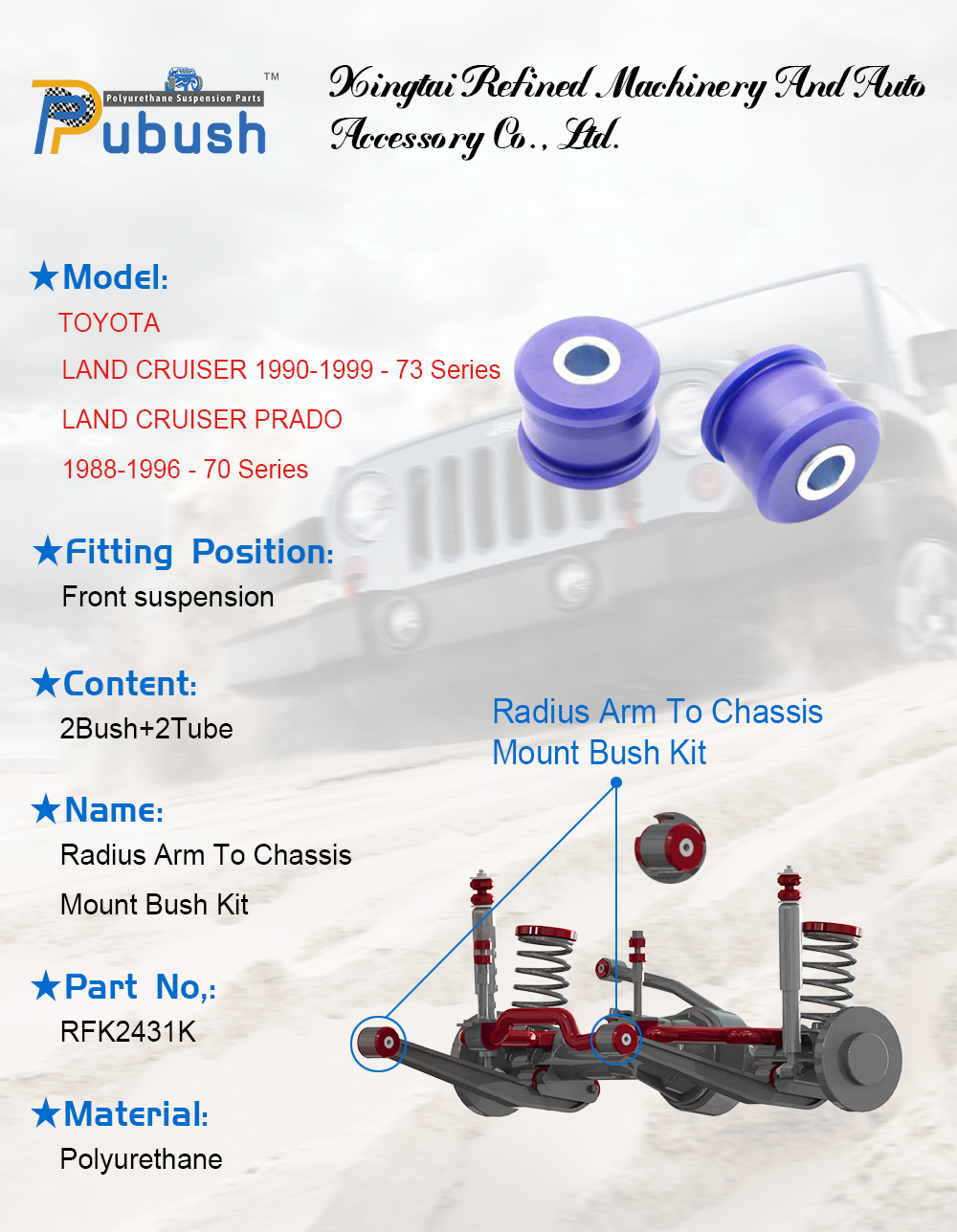 Front Suspension Radius Arm To Chassis Mount Urethane Bush Kit for ...