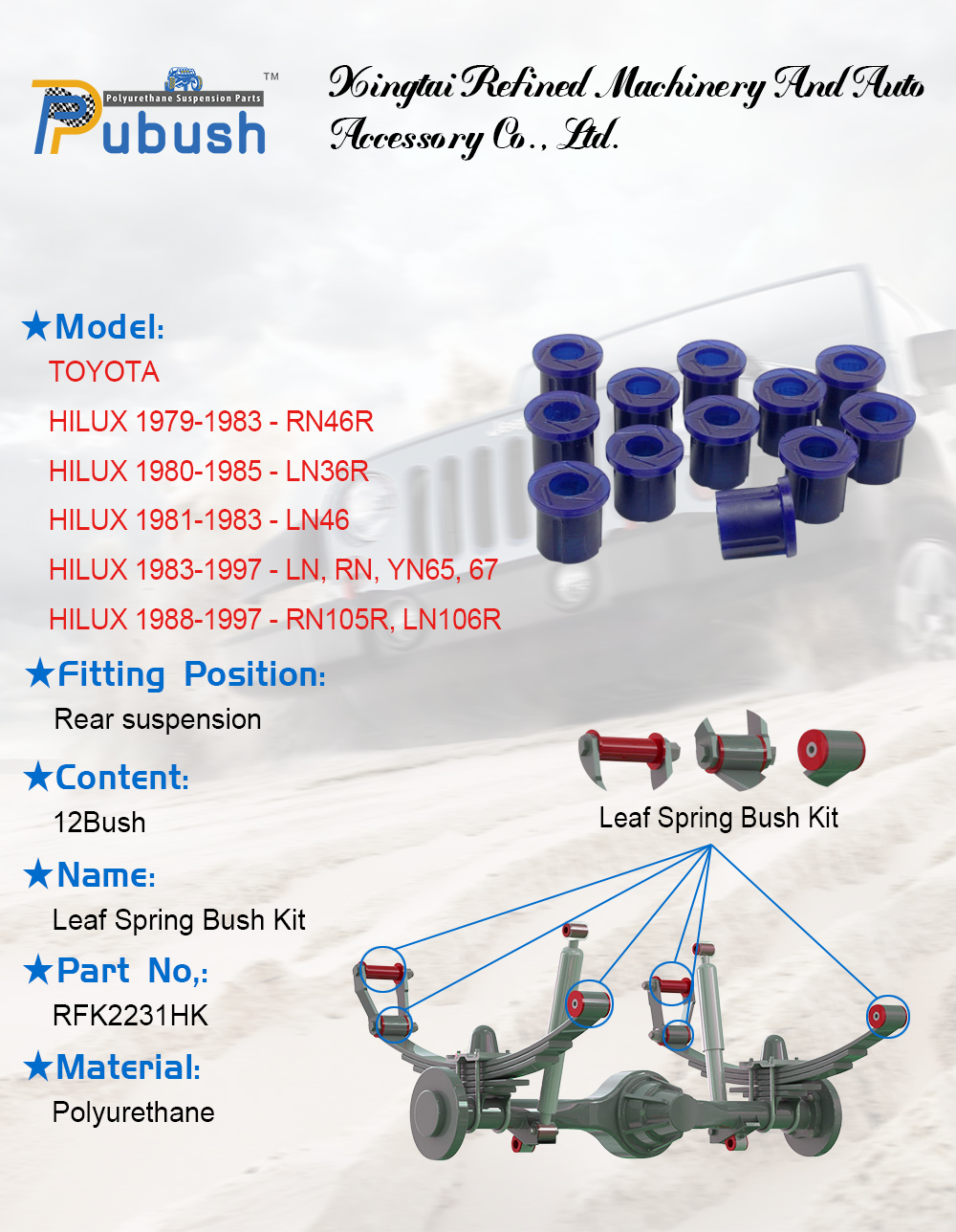 Leaf Spring Polyurethane Bush Kit for TOYOTA HILUX - Buy Leaf Spring ...