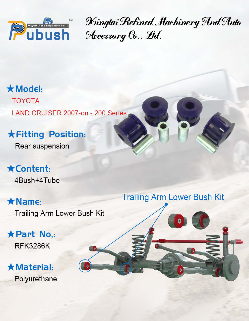 Rear Suspension Trailing Arm Lower Urethane Bush Kit for TOYOTA LAND ...